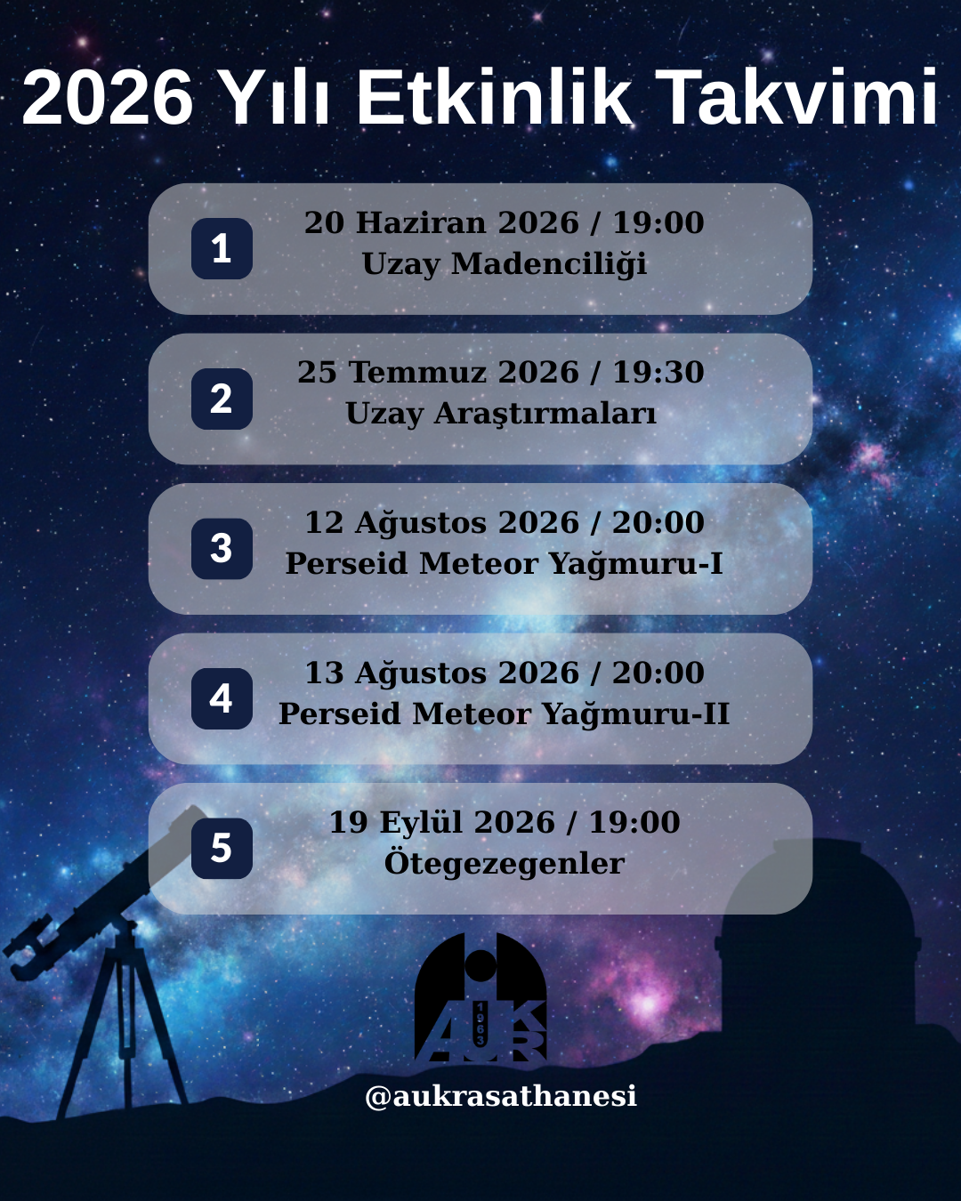 2026 Yılı Halk Günleri ve Özel Etkinlikler Takvimi – Kreiken Rasathanesi